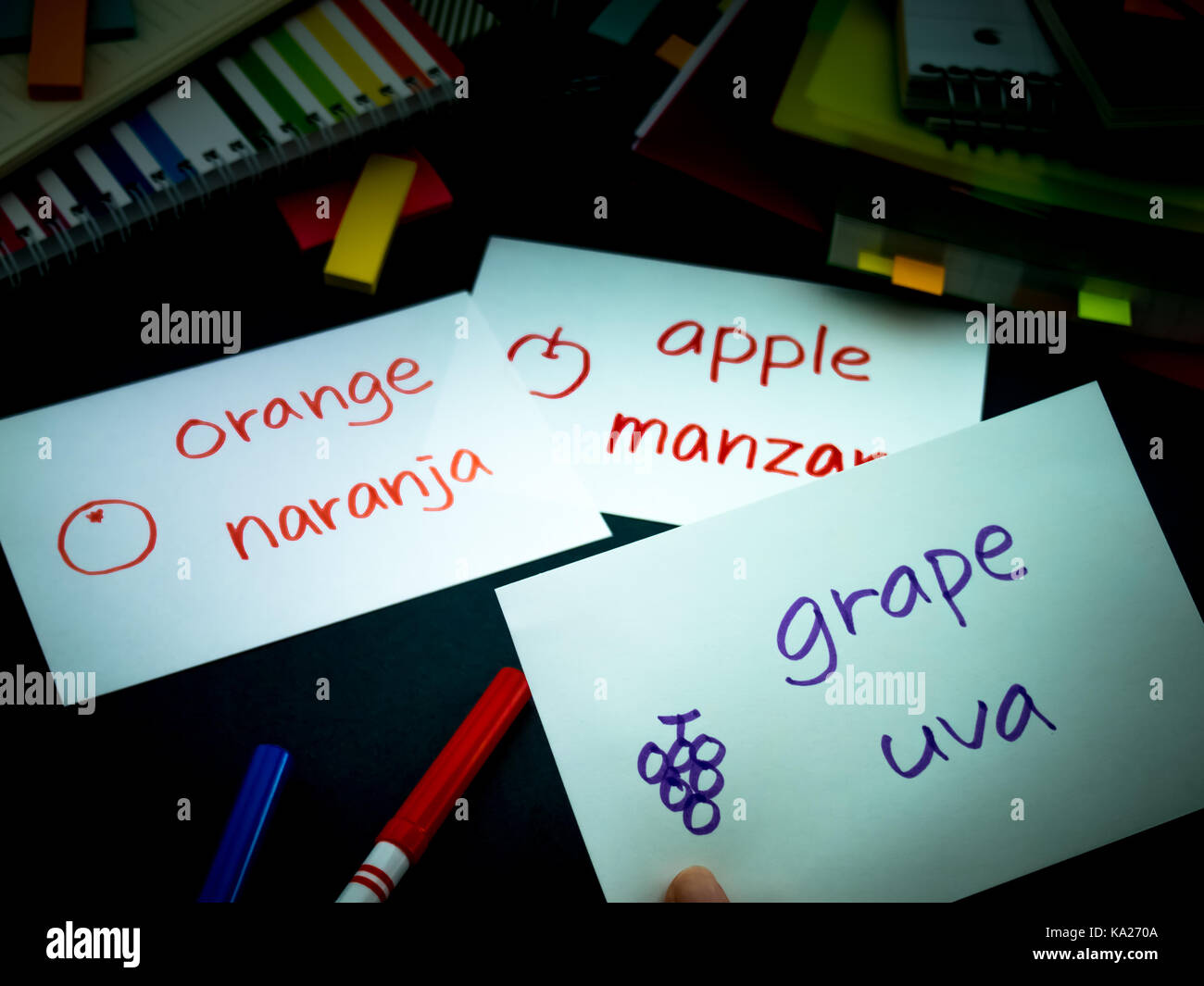 Learning New Language Making Original Flash Cards; Spanish Stock Photo ...