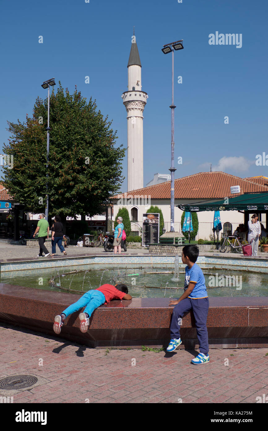 Children playing with mosque in background in Ohrid,Macedonia,Eastern ...