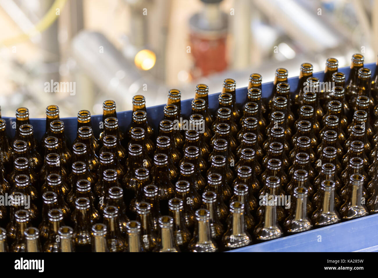 Pilsen, Czech Republic - August 16, 2017: A multitude of glass bottles ...