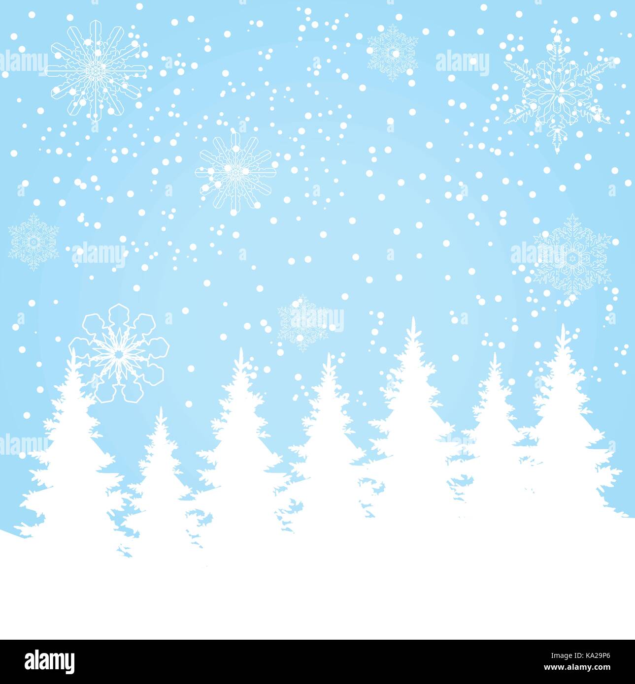 vector illustration of winter background with trees and snow Stock ...