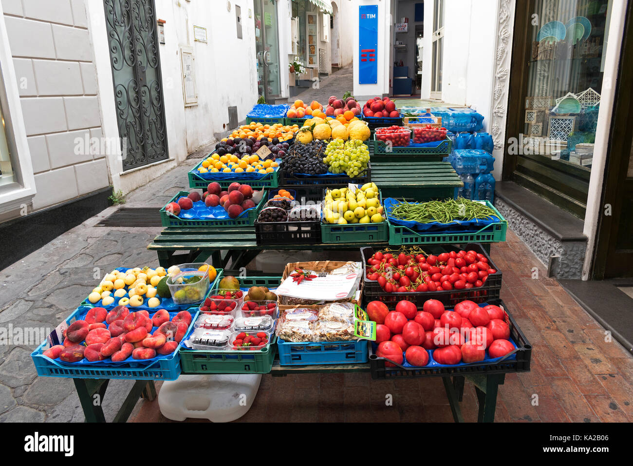 fresh local fruit and vegetable for sale on a street market in capri ...
