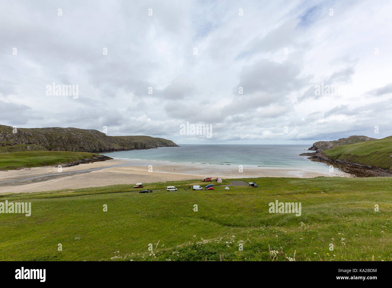 Campers in front of Cliff Beach, Cliff Beach, Isle of Lewis, Outer ...