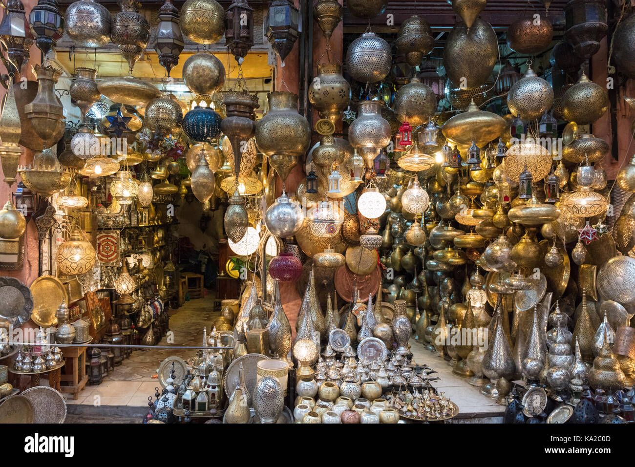 Bronze lanterns for sale in the Souk in Marrakech, Morocco Stock Photo ...