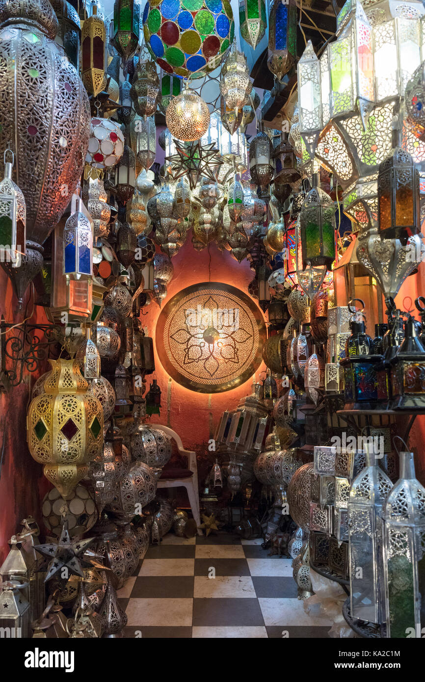 Bronze lanterns for sale in the Souk in Marrakech, Morocco Stock Photo ...
