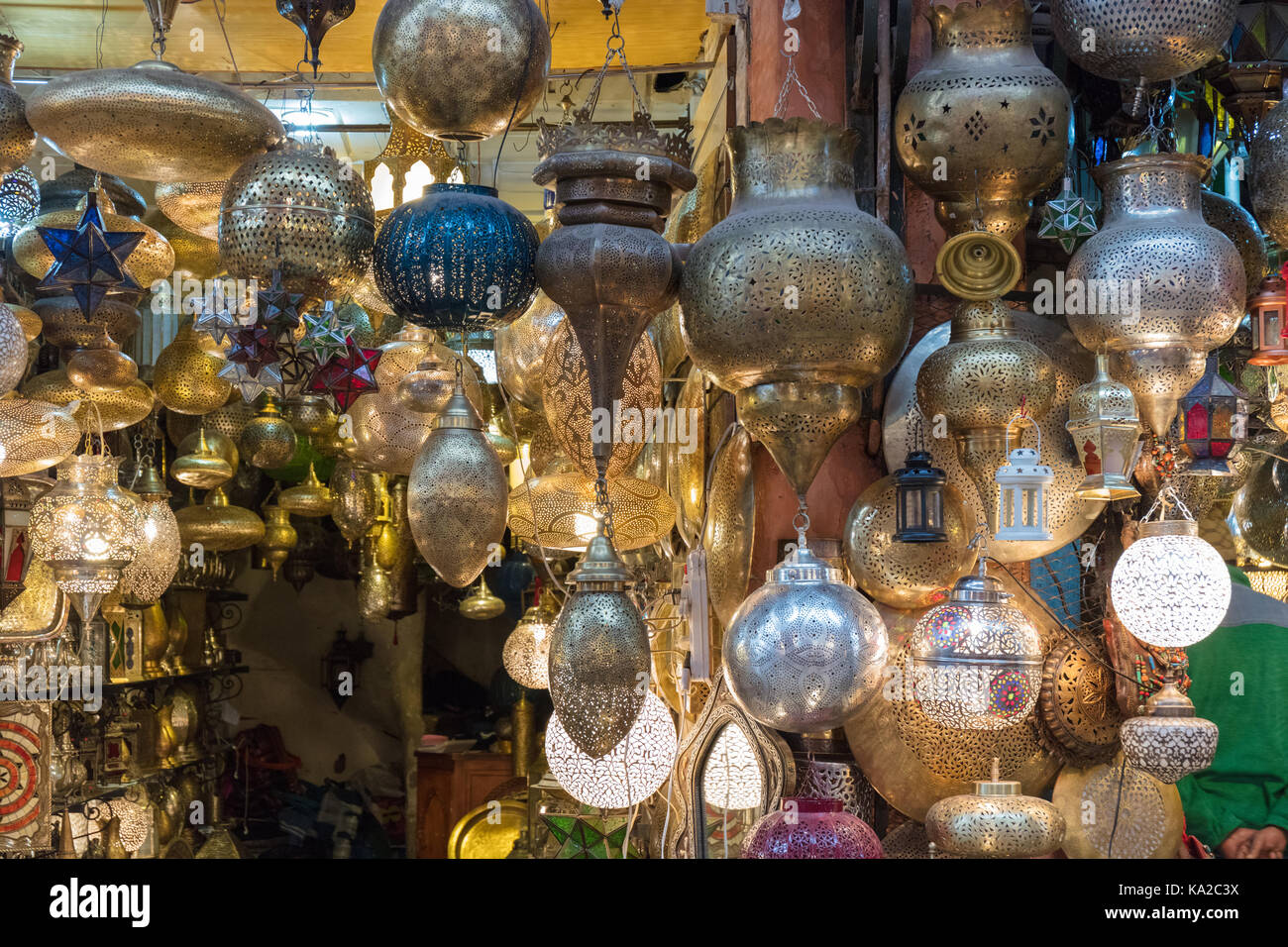 Bronze lanterns for sale in the Souk in Marrakech, Morocco Stock Photo ...