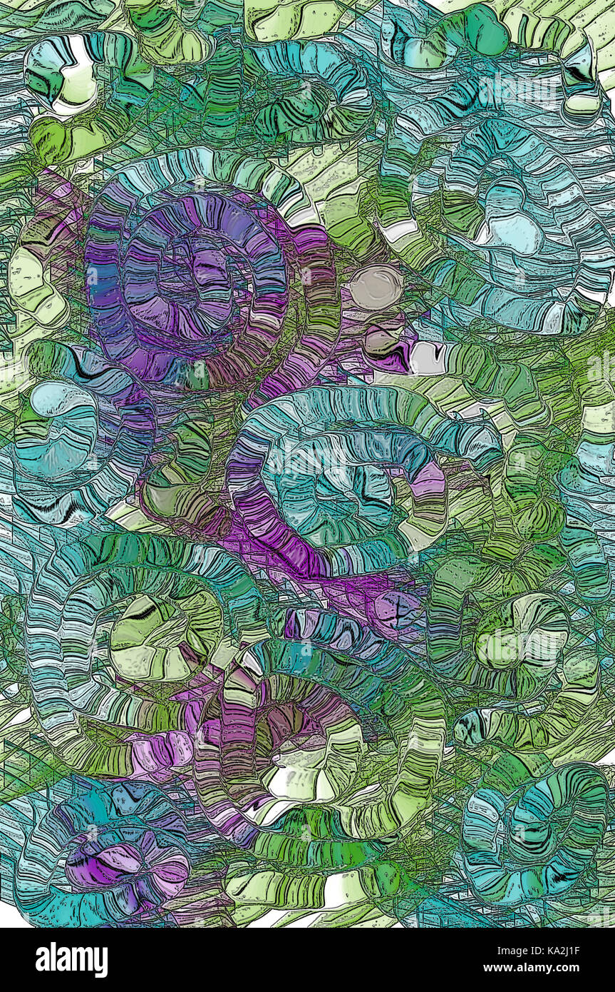 Segemented worms traverse colorful world of green, turquoise and purple ...