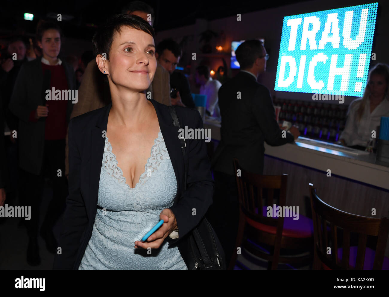 Berlin, Germany. 24th Sep, 2017. Frauke Petry (R), party leader of ...