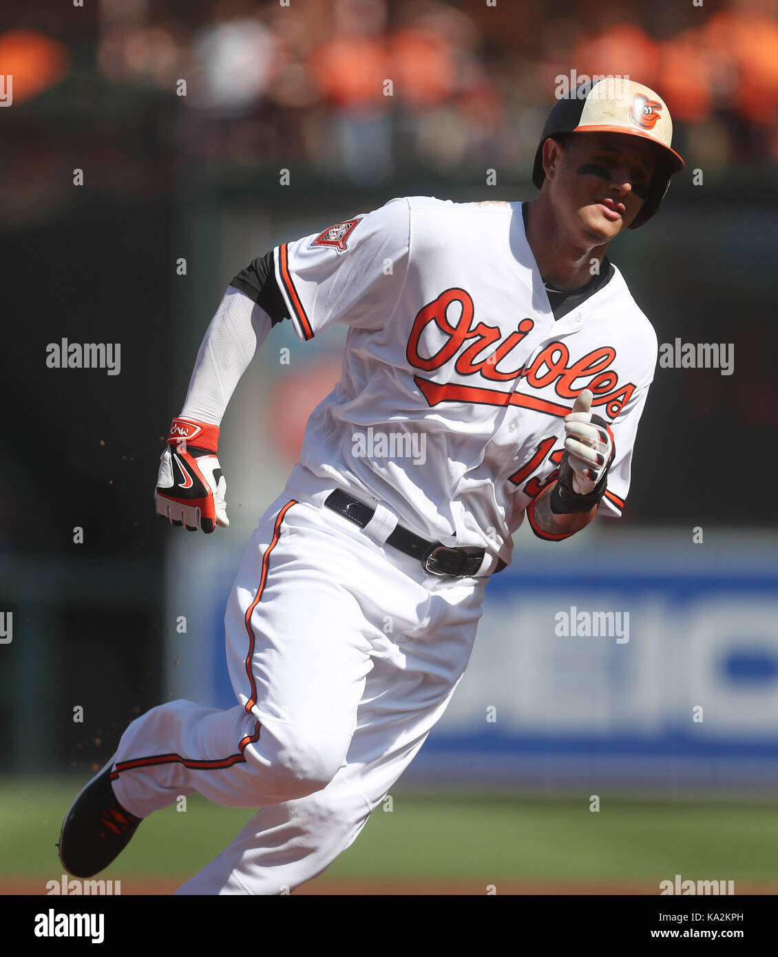 Baltimore Orioles 3B Manny Machado (13) rounds third base on his way to ...
