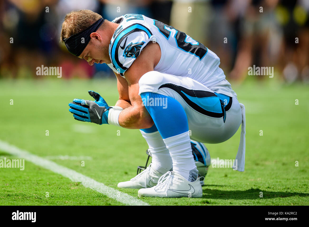 Carolina Panthers running back Christian McCaffrey (22) before the NFL ...
