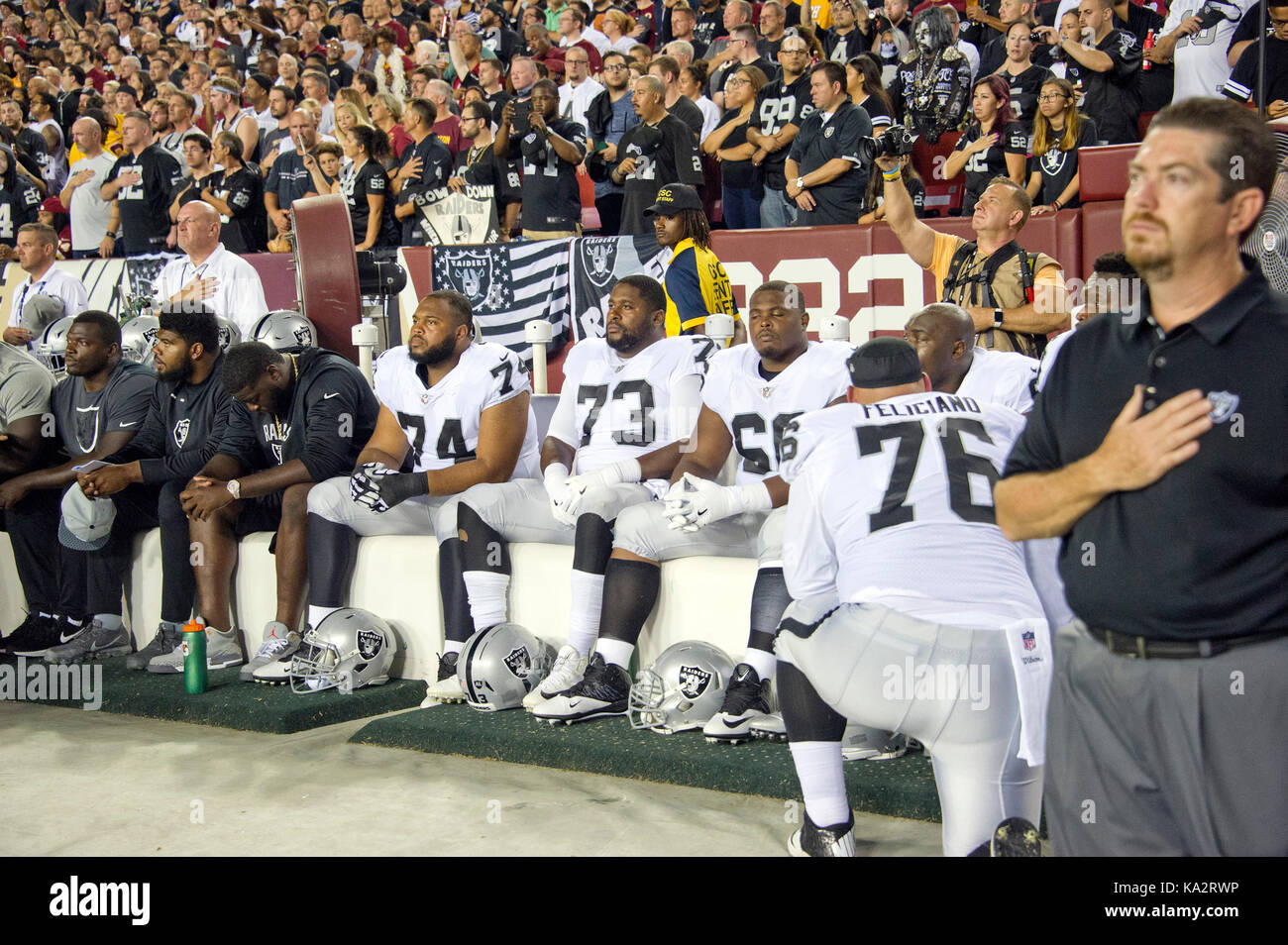 Oakland Raiders players including offensive tackle Vadal Alexander (74 ...
