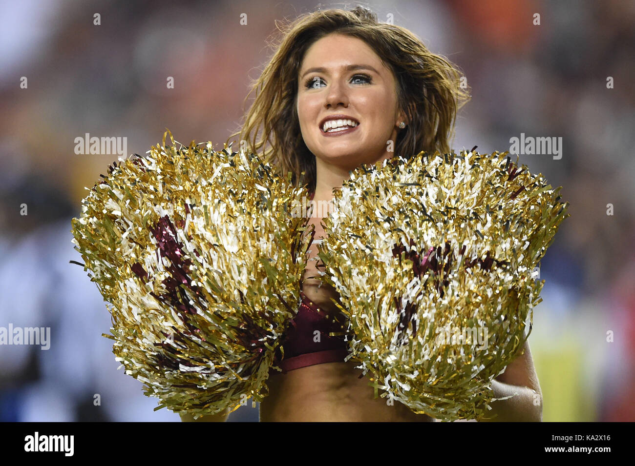 Landover, MD, USA. 24th Sep, 2017. A Washington Redskin cheerleader ...
