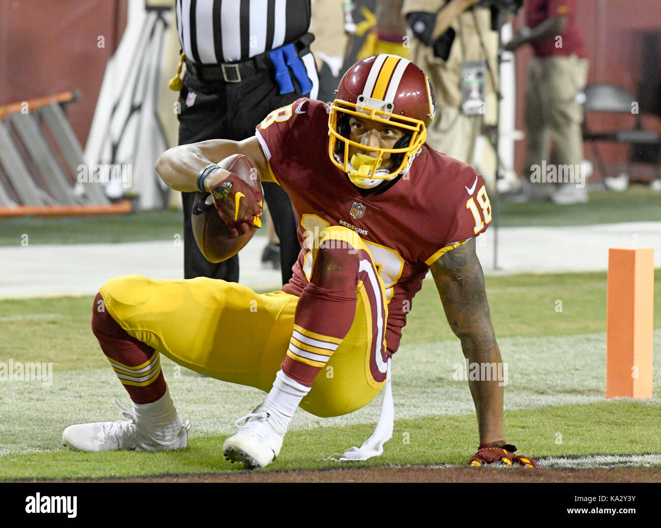 Washington Redskins wide receiver Josh Doctson (18) gets up after ...