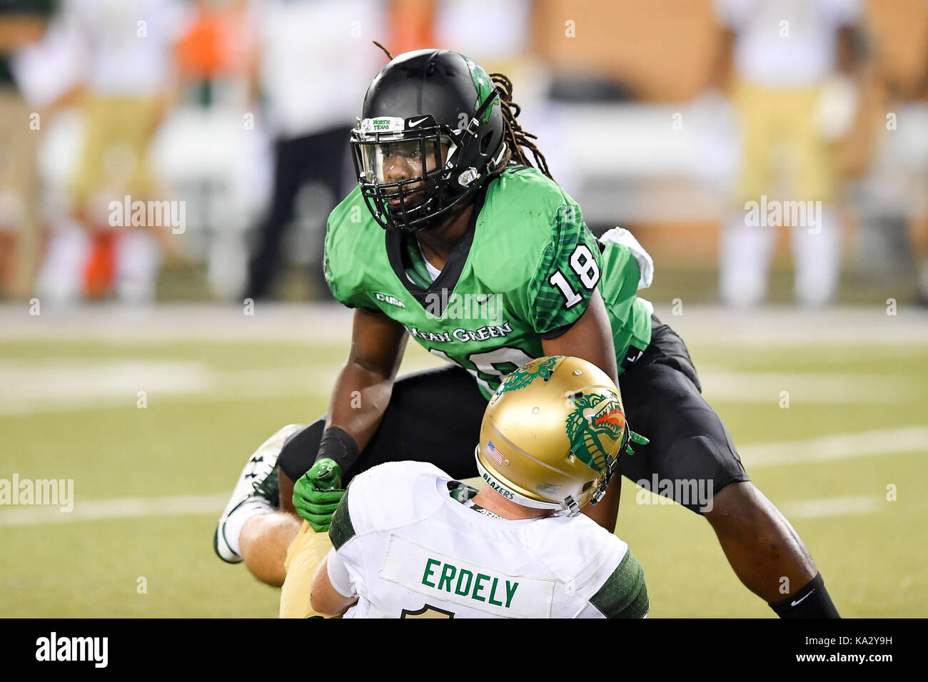 September 23, 2017: .UAB Blazers quarterback A.J. Erdely (11) is sacked ...