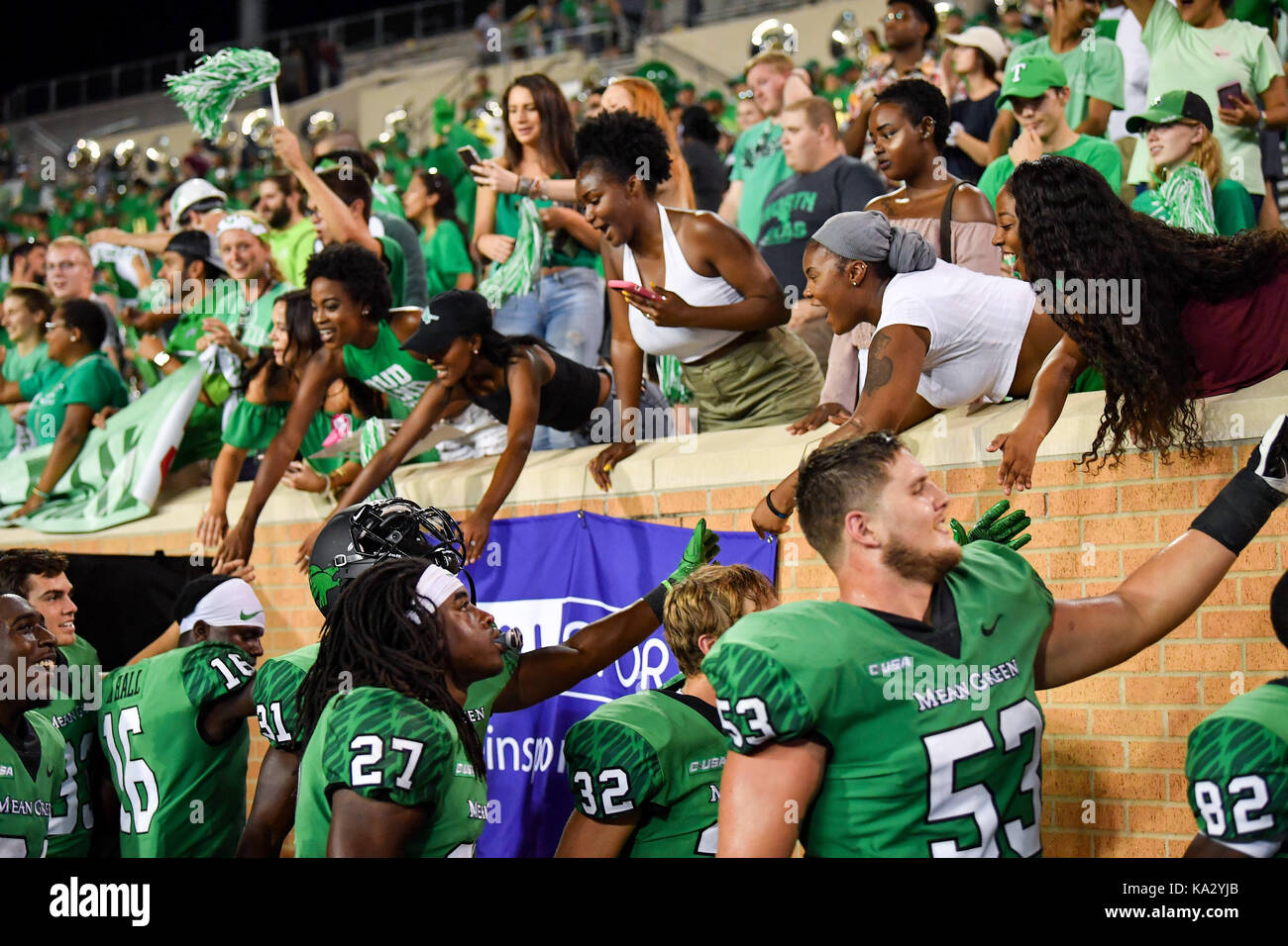 September 23, 2017: .North Texas fans celebrates with players after an ...