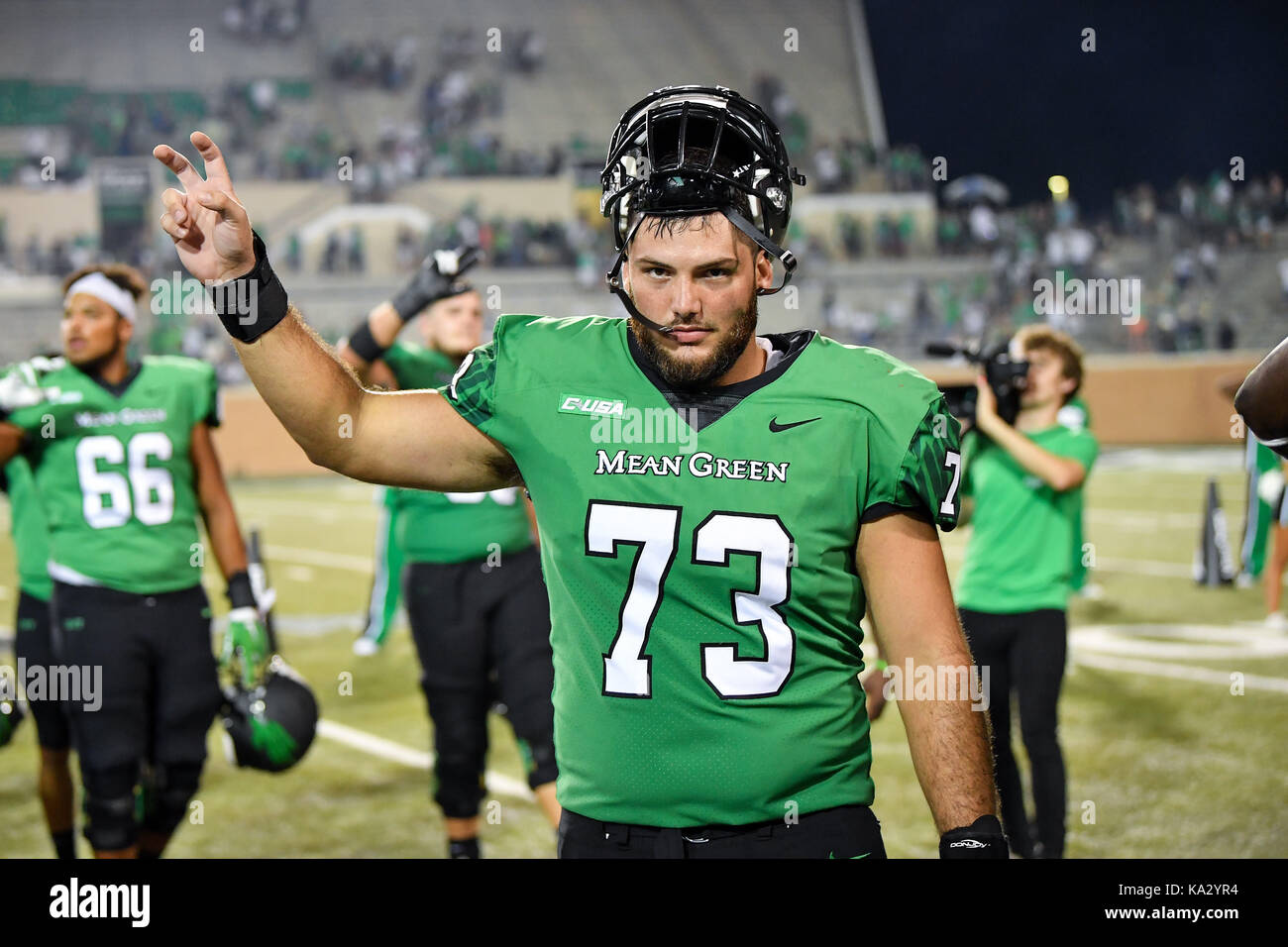 September 23, 2017: .North Texas Mean Green offensive lineman Garrett ...