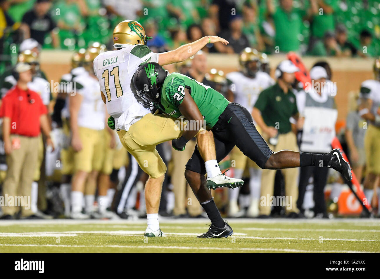 September 23, 2017: .UAB Blazers quarterback A.J. Erdely (11) is driven ...