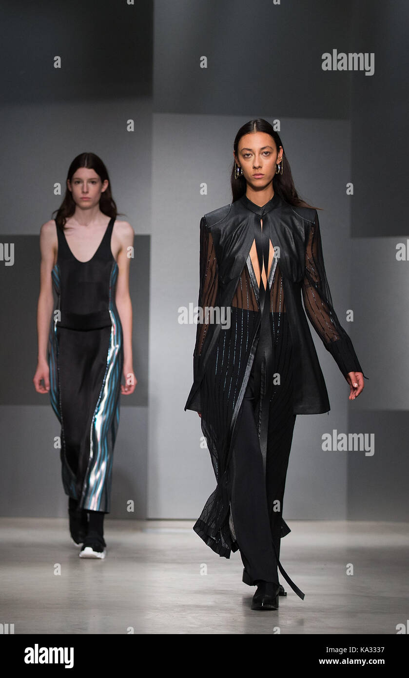Milan, Italy. 24th Sep, 2017. Models present creations of Chinese ...