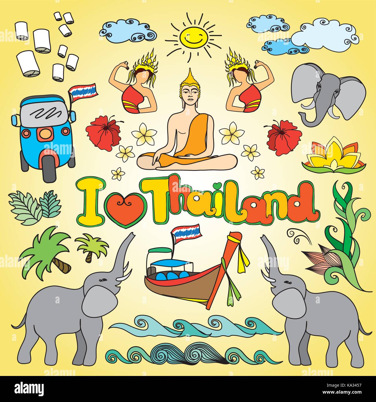 I love Thailand . Set Thai color vector icons and symbols , vector ... I love Thailand . Set Thai color vector icons and symbols , vector ...