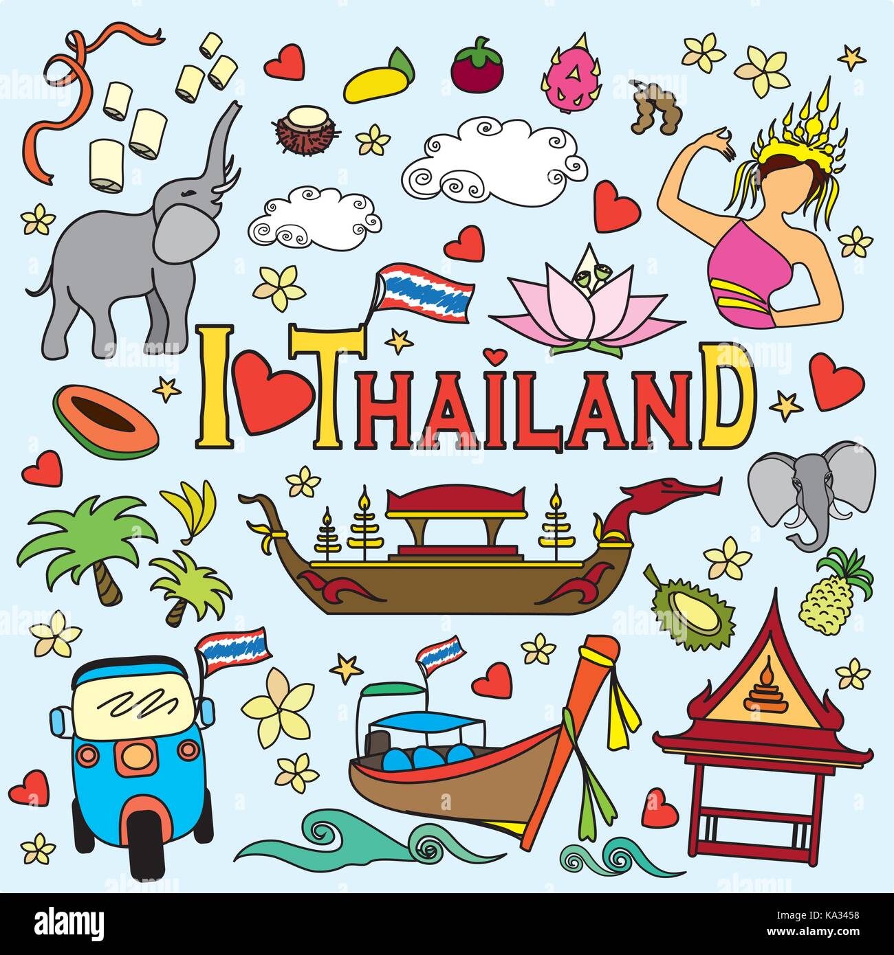 I love Thailand . Set Thai color vector icons and symbols , vector ...