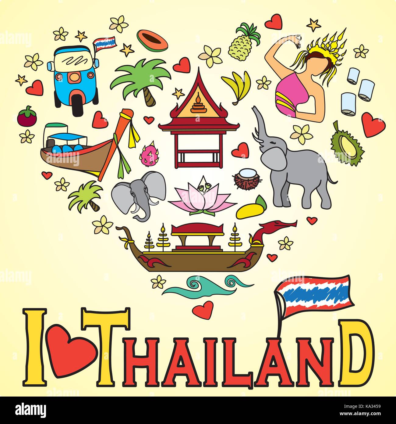 I love Thailand . Set Thai color vector icons and symbols , vector ...