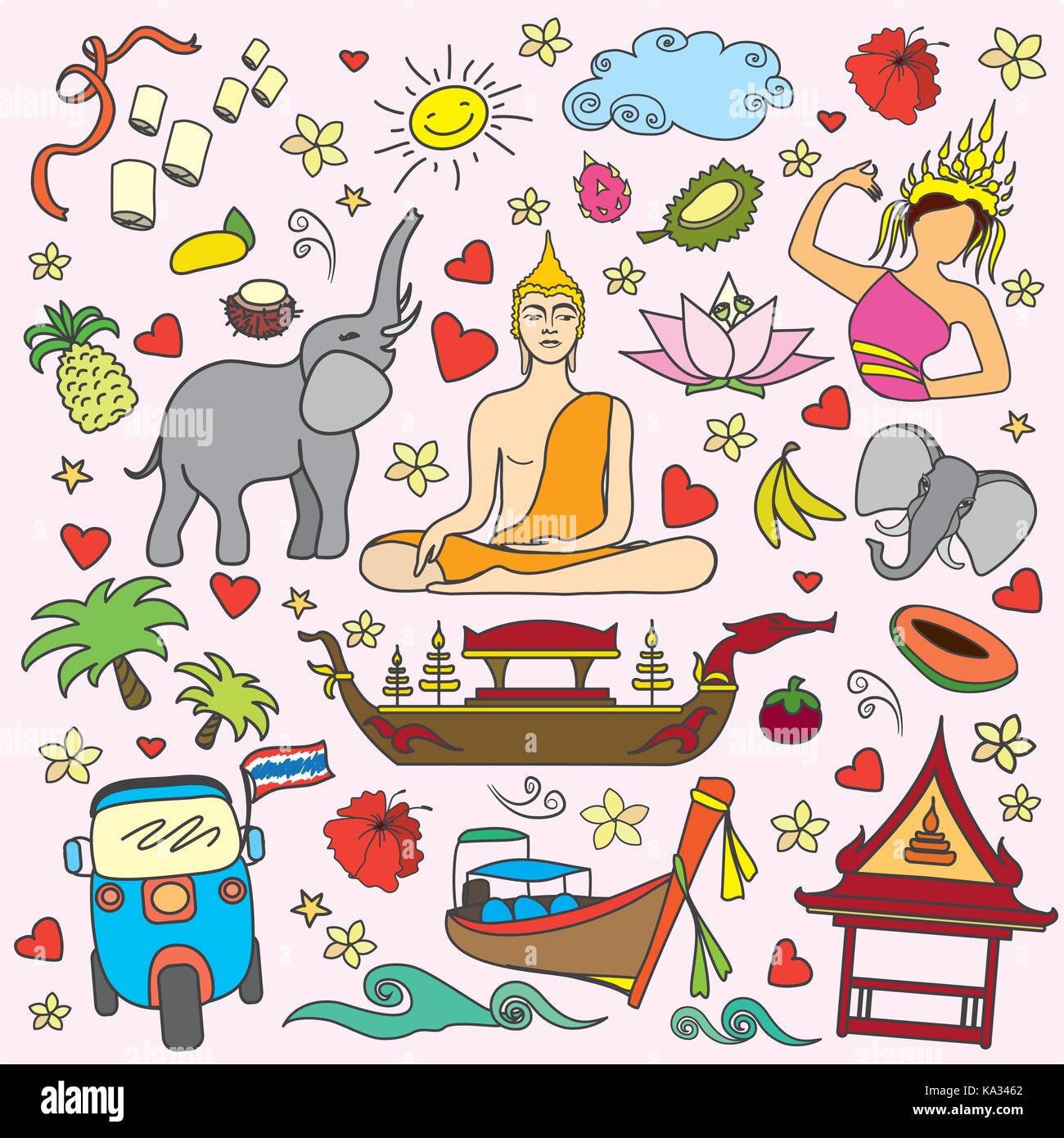 I love Thailand . Set Thai color vector icons and symbols , vector ...