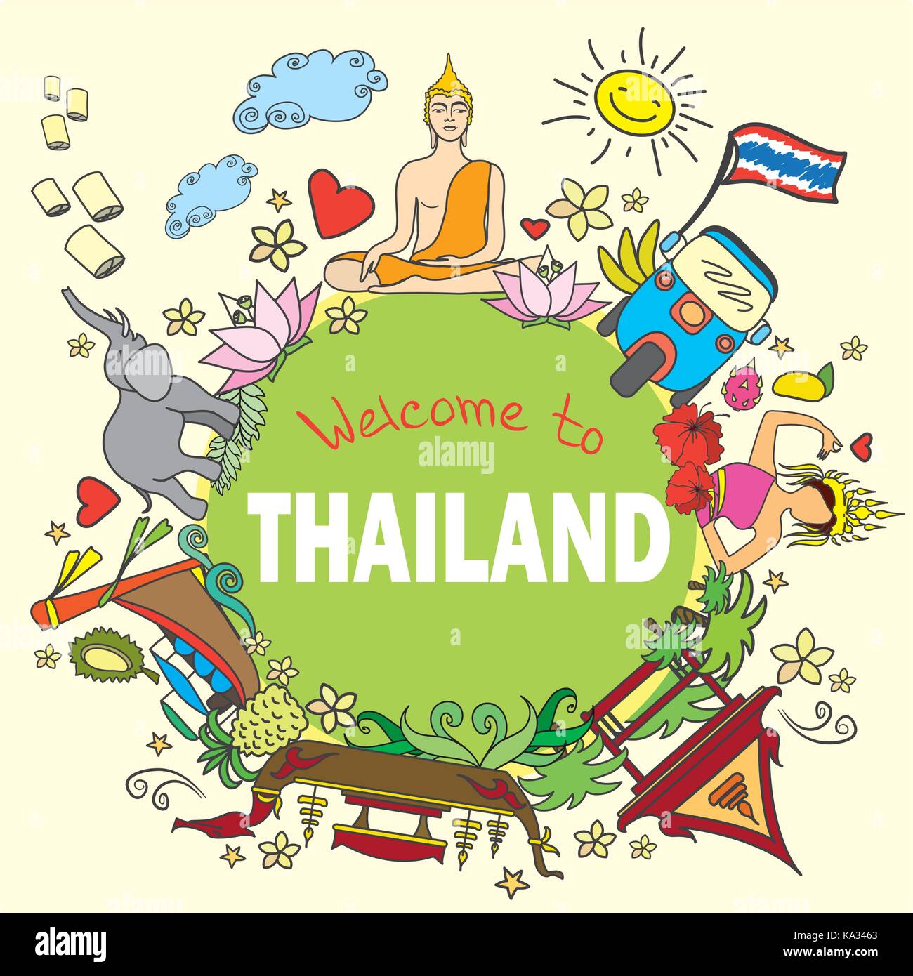 Welcome to Thailand . Set Thai color vector icons and symbols , vector ...