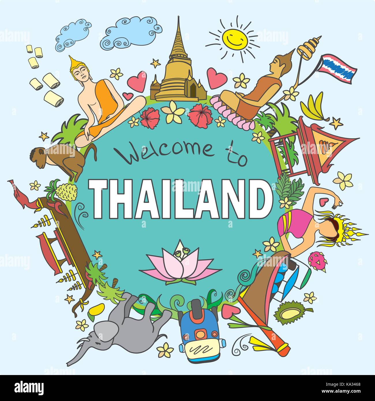 Welcome To Thailand Set Thai Color Vector Icons And Symbols Stock