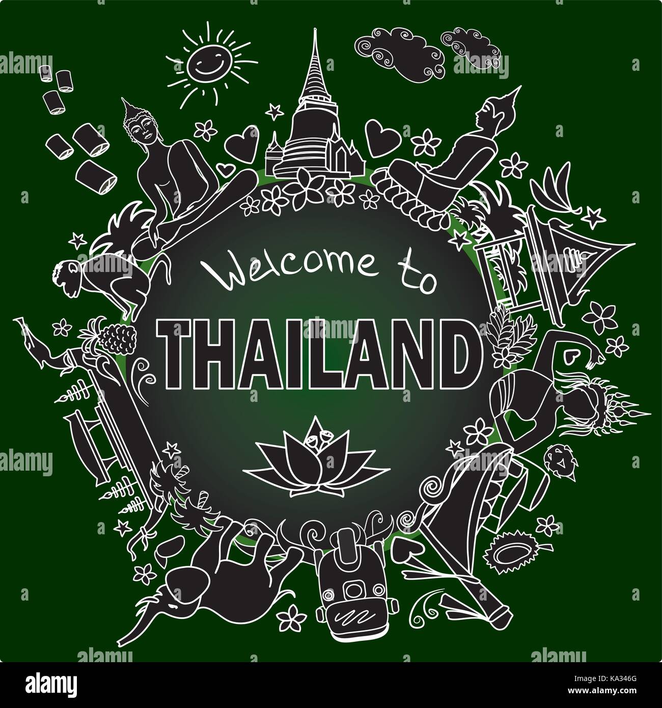Welcome to Thailand . Set Thai color vector icons and symbols ,white on ...
