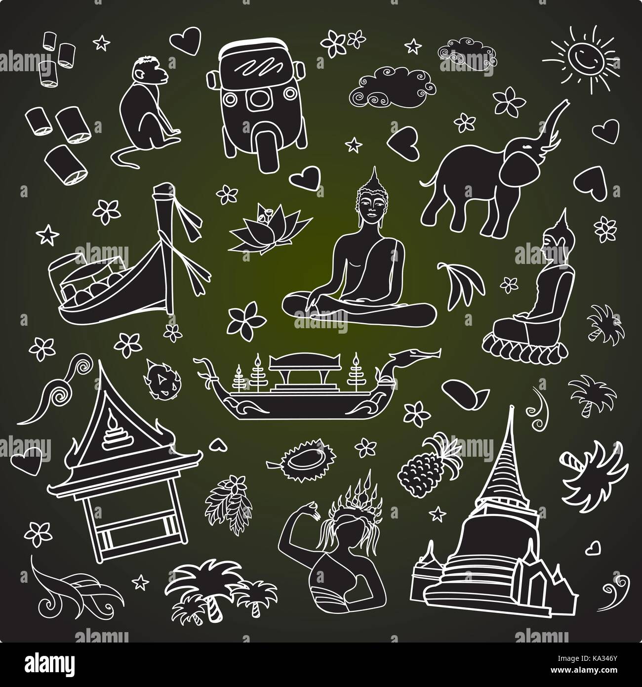 Thailand . Set Thai color vector icons and symbols , vector ... Thailand . Set Thai color vector icons and symbols , vector ...
