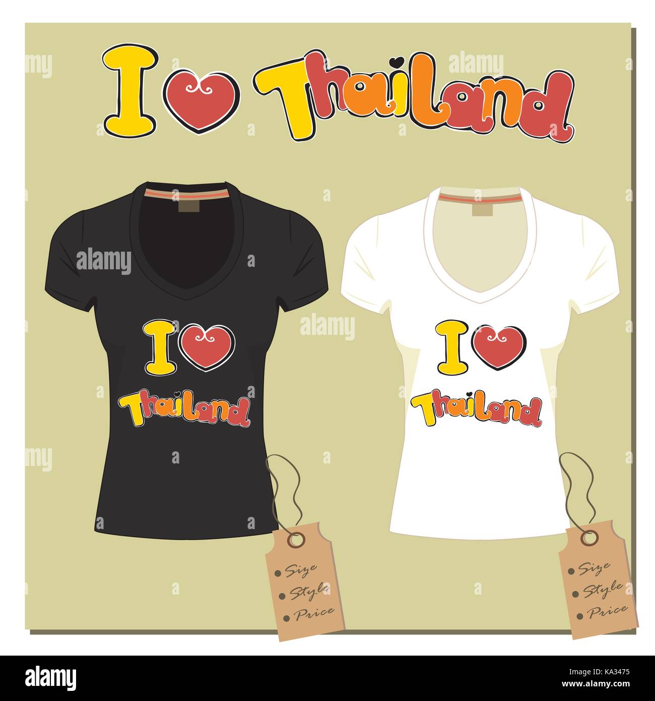 Black and white T-shirt with inscription I love Thailand, vector Stock ...