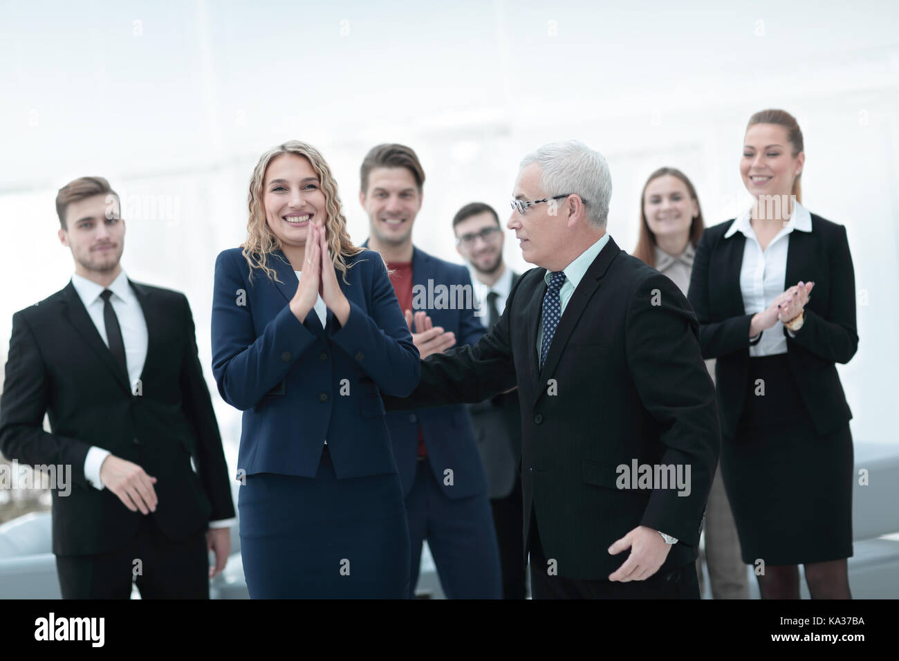 happy business woman and senior business partner Stock Photo - Alamy