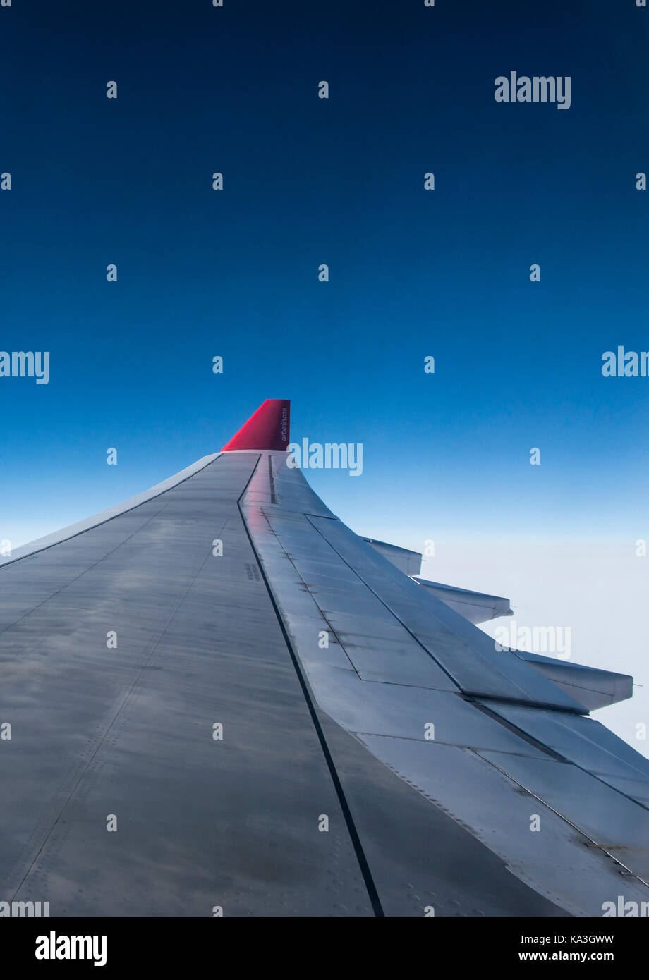 Duesseldorf, Germany 03.09.2017 wing of airplane from Air Berlin in the ...