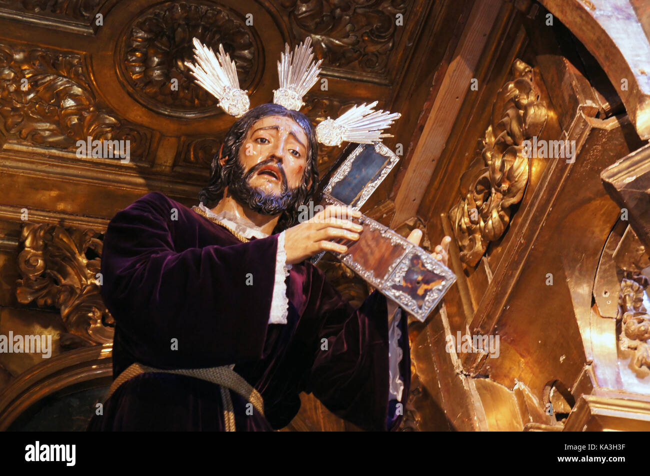 Procession of Jesus Christ entering Jerusalem on the donkey, dressed in ...