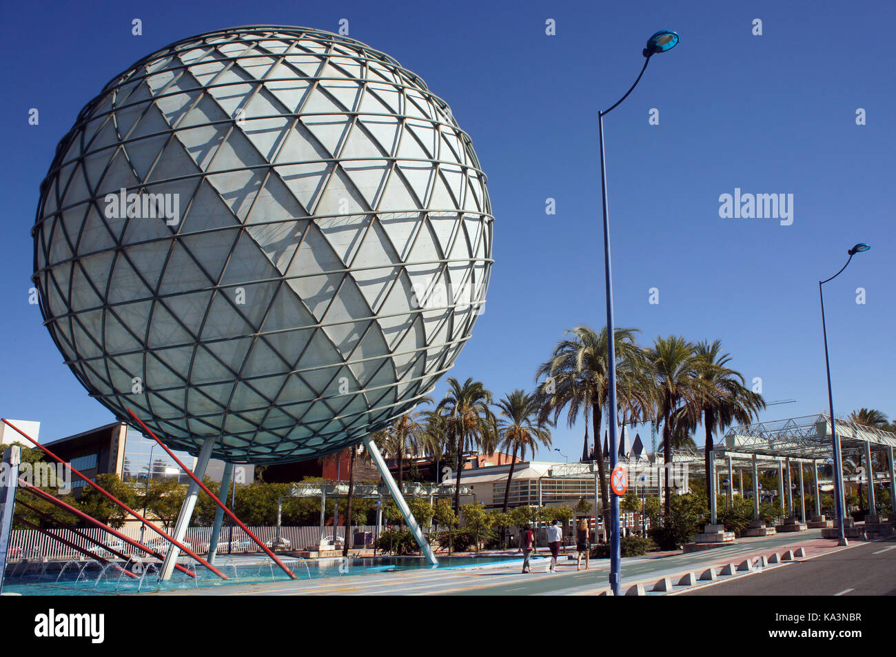 Expo'92 district in Seville (Sevilla), Spain. White bioclimatic sphere ...