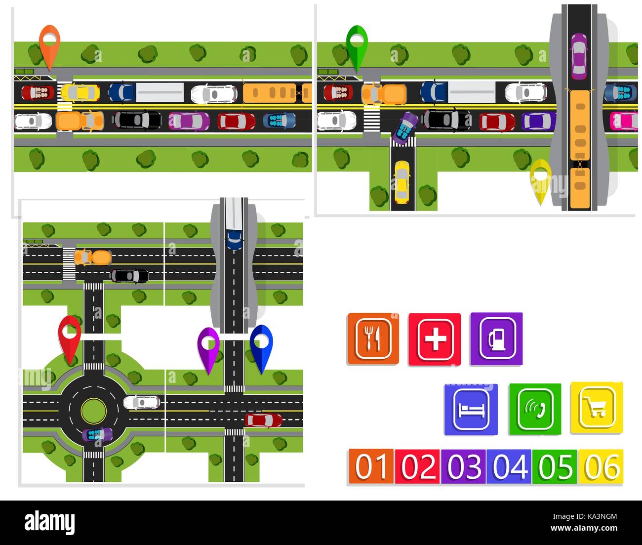 Road Infographic. A set of abstract road junctions. Circular motion and ...
