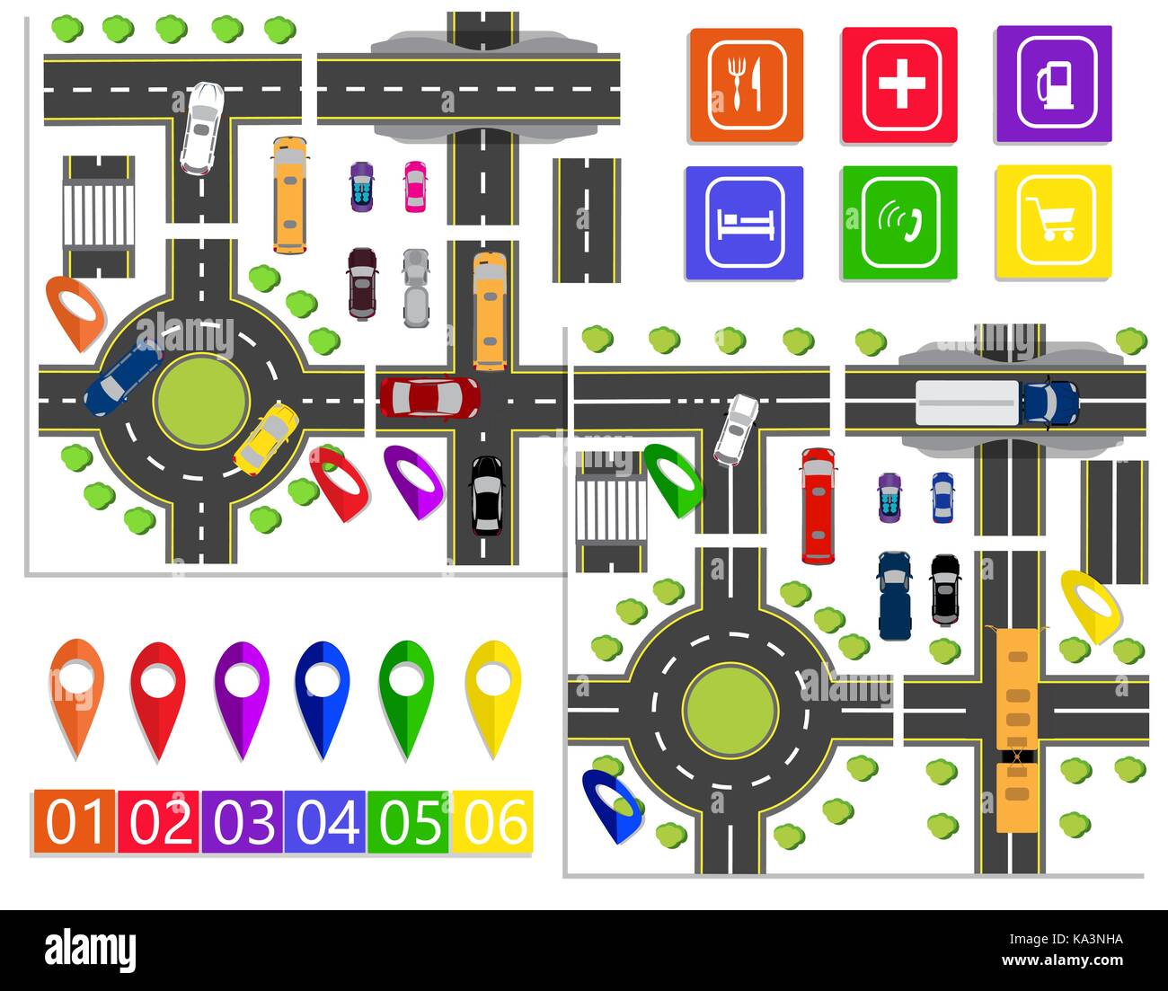 Road Infographic. A set of abstract road junctions. Circular motion and ...