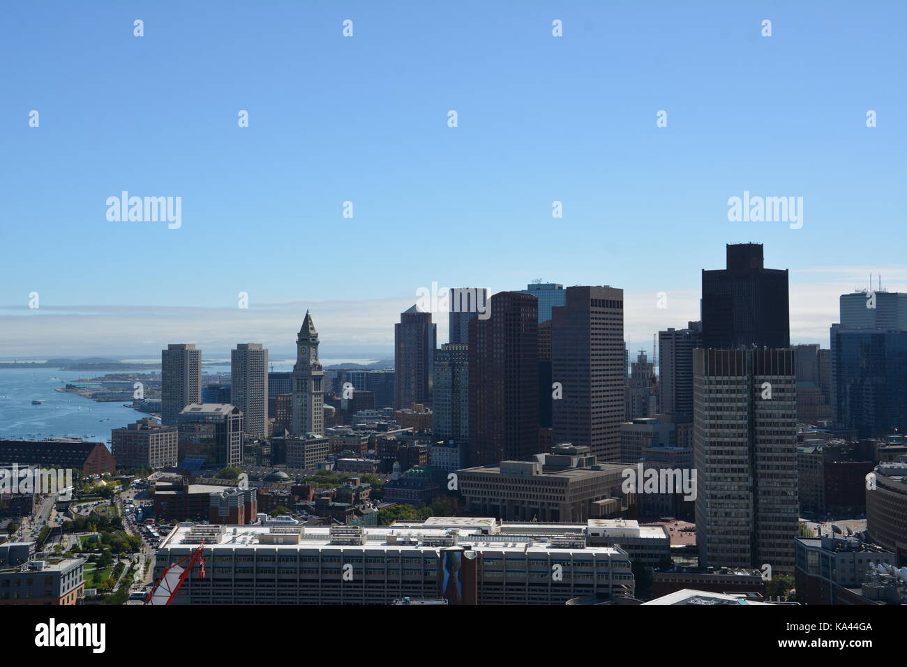 A view of downtown Boston from atop a Skyscraper in the West End Stock ...