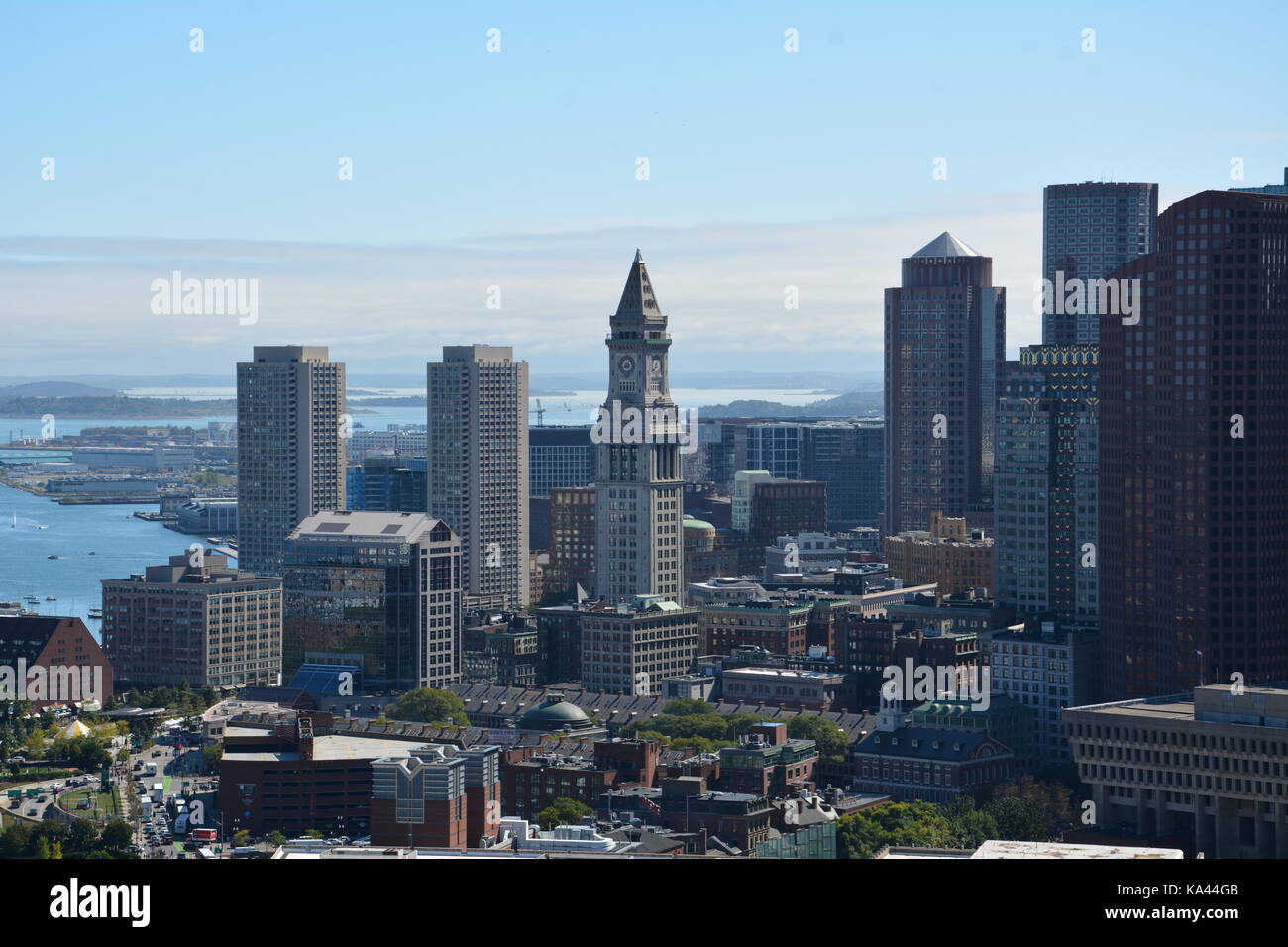 A view of downtown Boston from atop a Skyscraper in the West End Stock ...