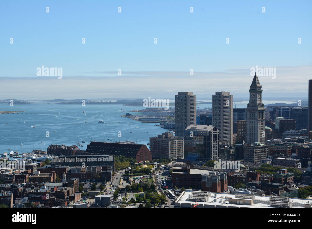 A view of downtown Boston from atop a Skyscraper in the West End Stock ...