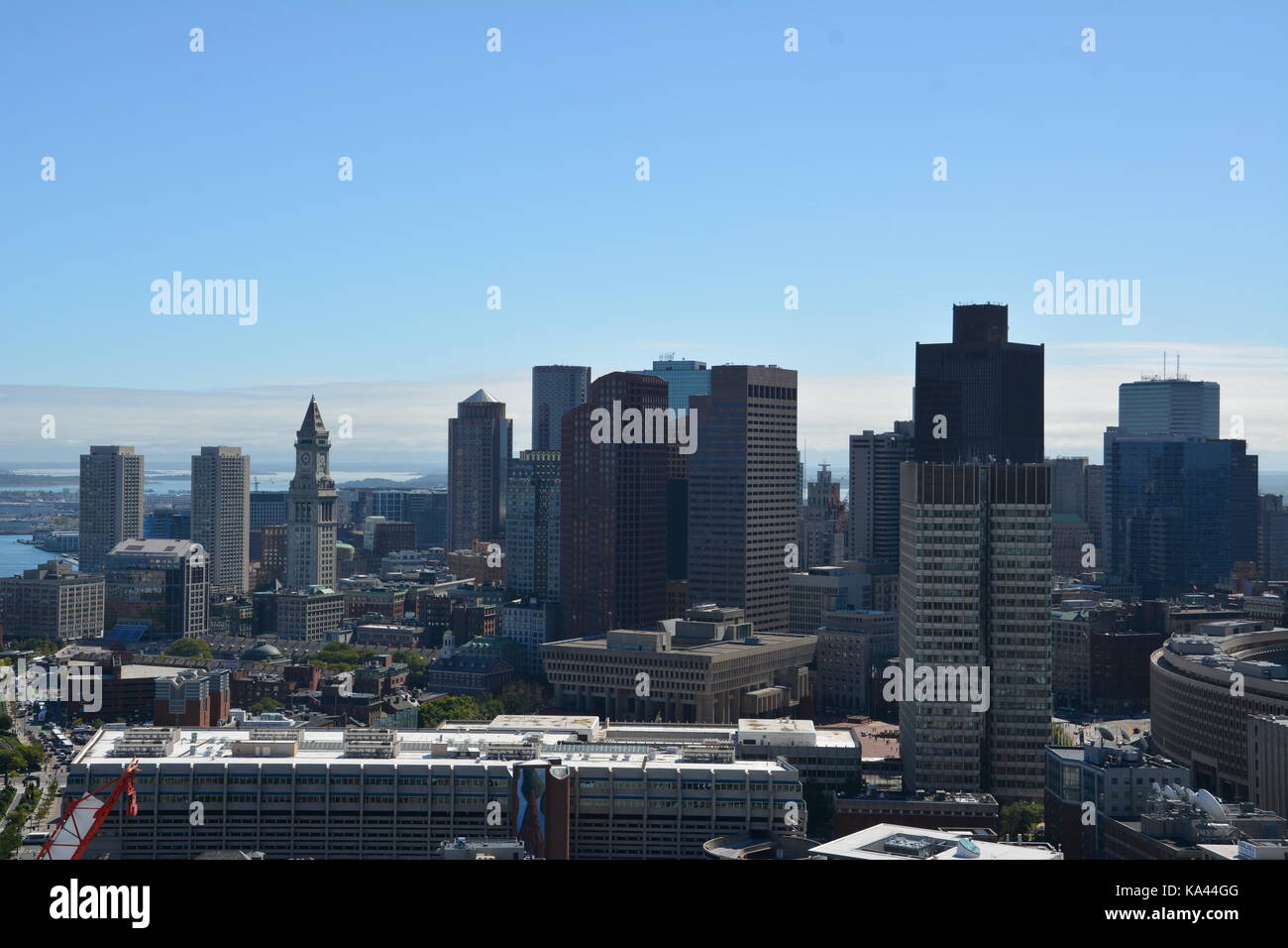 A view of downtown Boston from atop a Skyscraper in the West End Stock ...