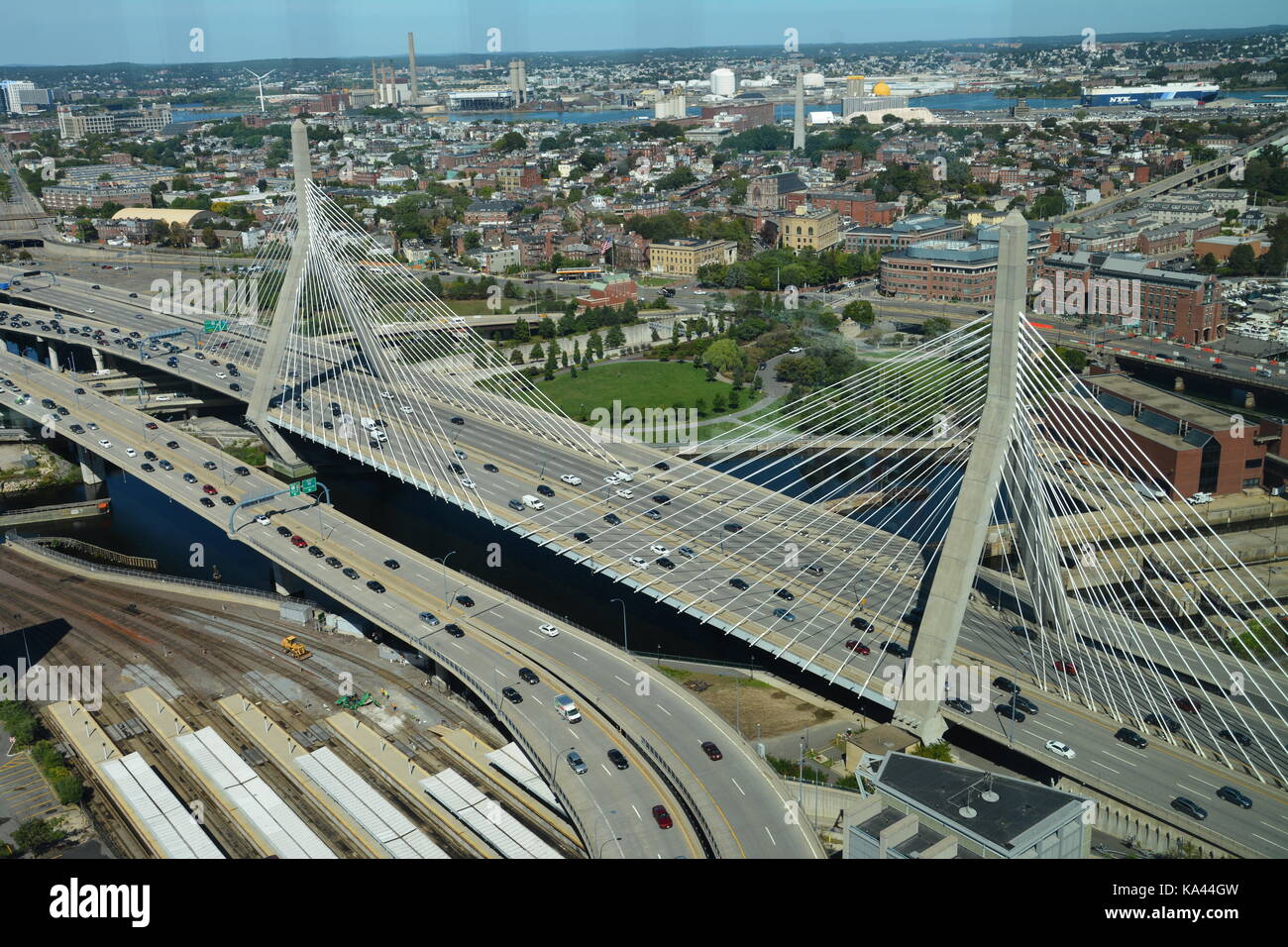 The Bunker Hill Memorial Leonard P. Zakim bridge in Boston, and points ...
