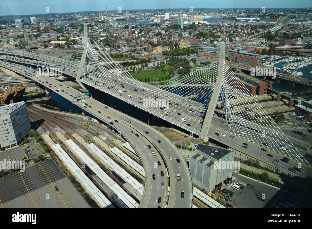 The Bunker Hill Memorial Leonard P. Zakim bridge in Boston, and points ...