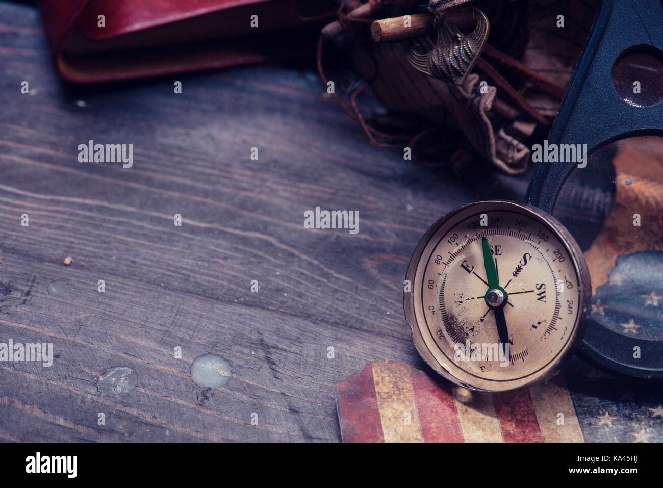 Columbus day and world map with compass Stock Photo - Alamy