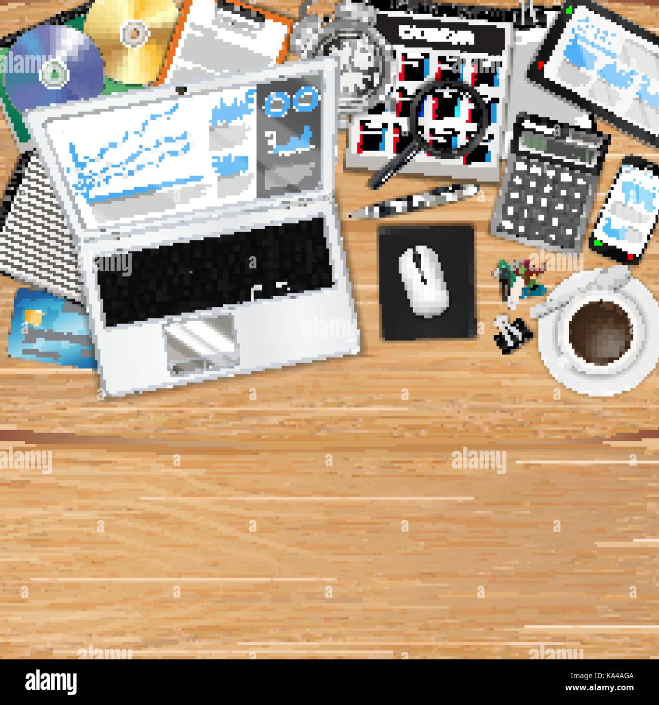 workplace with object and tools on wood table Stock Vector Image & Art ...