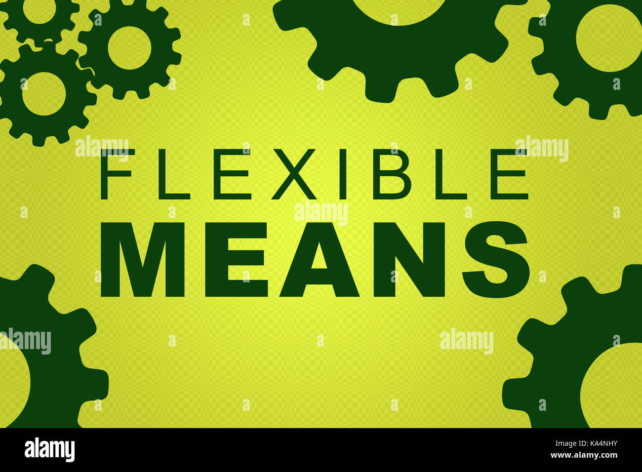 FLEXIBLE MEANS sign concept illustration with green gear wheel figures ...