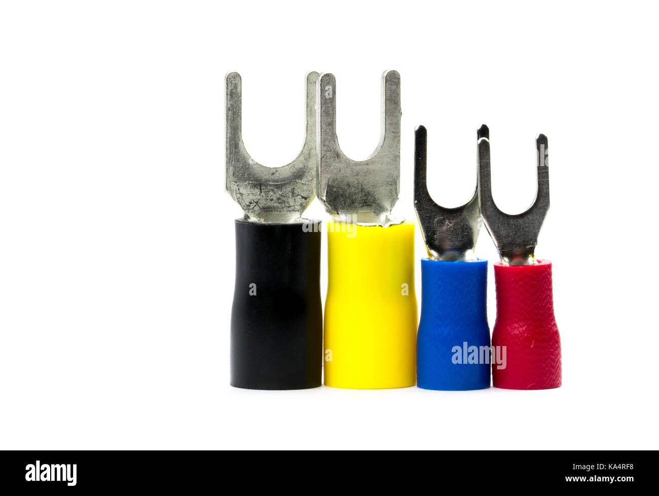 Red, blue, yellow and black color of spade terminals electrical cable ...