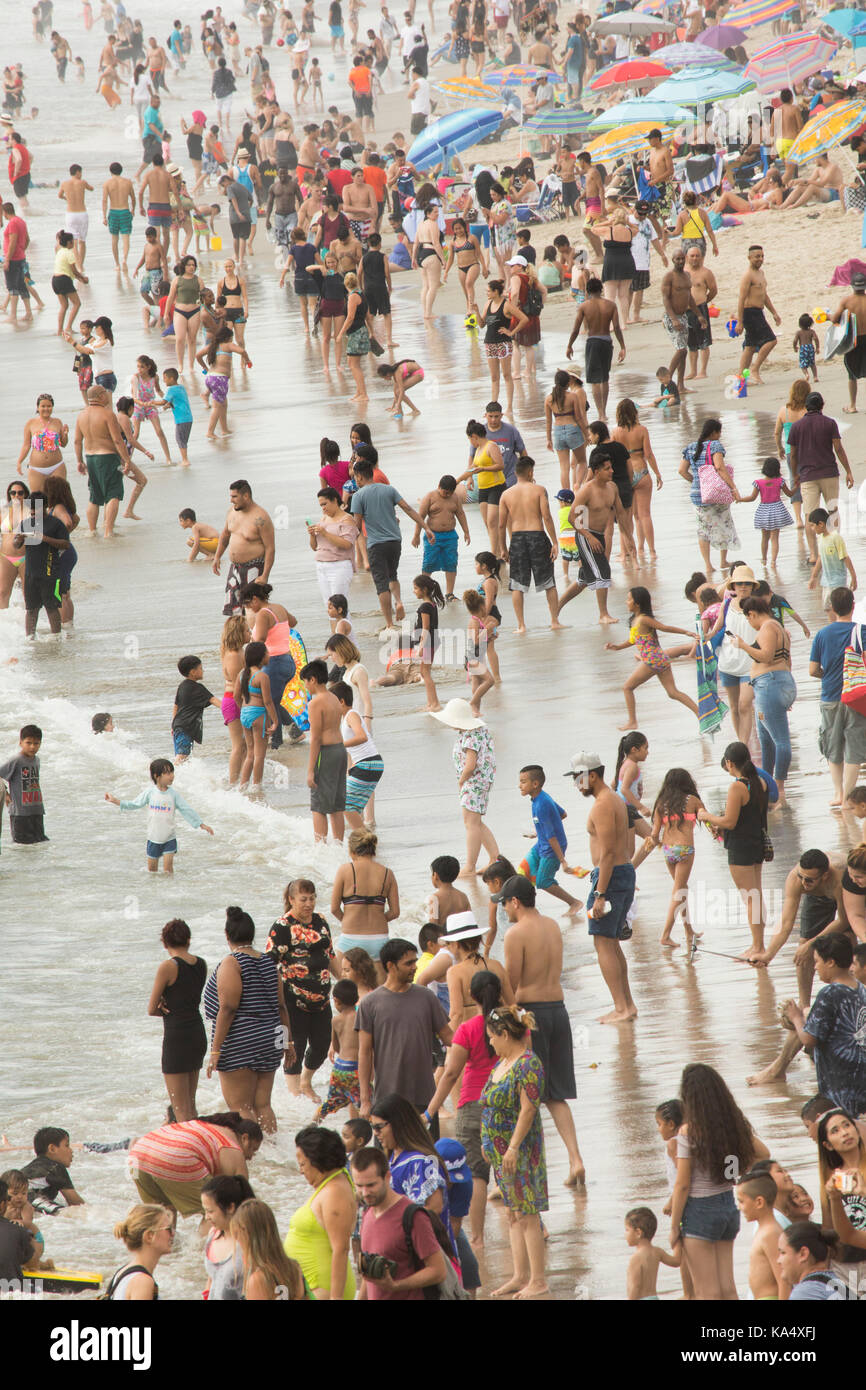 Crowds on beach, Labor Day 2017, Santa Monica, Los Angeles, California ...