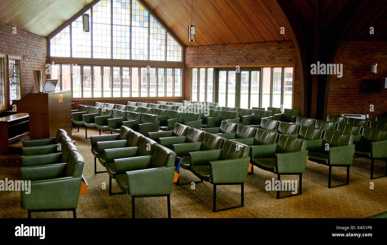 Exterior wide shot of a funeral chapel Exterior wide shot of a funeral ...