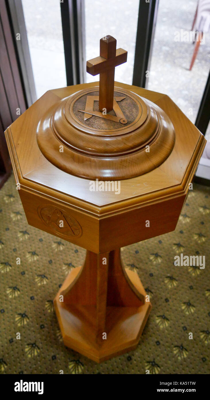 Interior wide shot of a funeral chapel Interior wide shot of a funeral ...