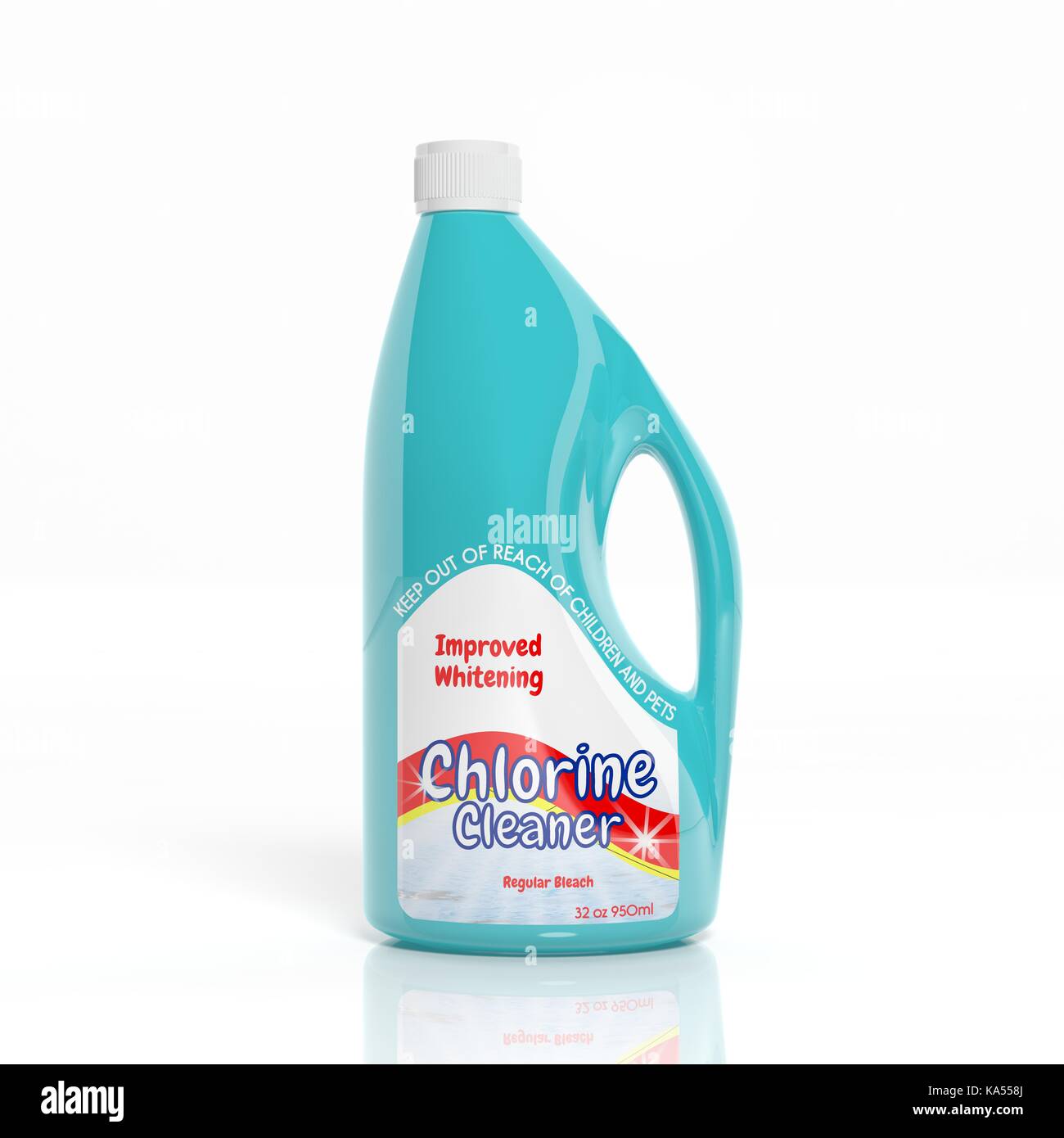 3D Chlorine Cleaner plastic bottle isolated on white background Stock ...
